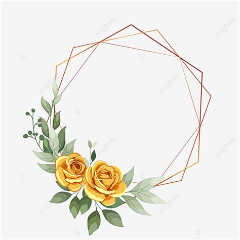 Marco Geometri Con Flor Dorada PNG Dibujos Acuarela Floral Flores