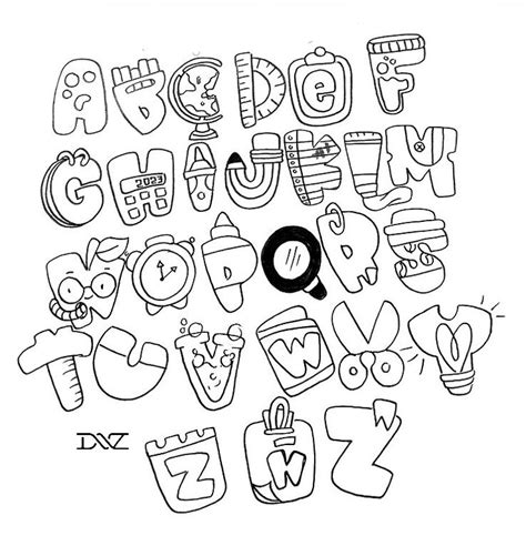 The Alphabet Is Drawn In Black And White With Letters That Spell Out