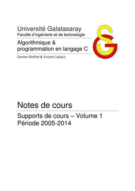 pdf algorithmique and programmation en langage c vol 1 supports de cours