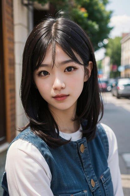 Premium Ai Image Young Pretty Oriental Asian Girl Smiling And Taking Photo Outdoors With