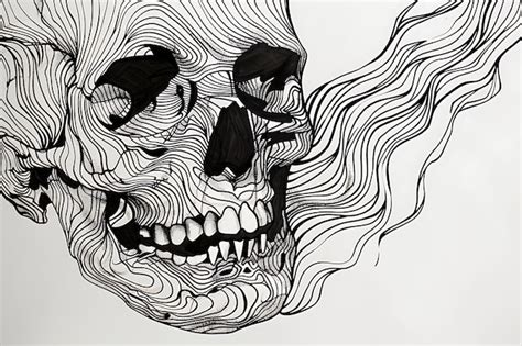 Menacing Black And White Skull Illustration With Bold Thick Strokes