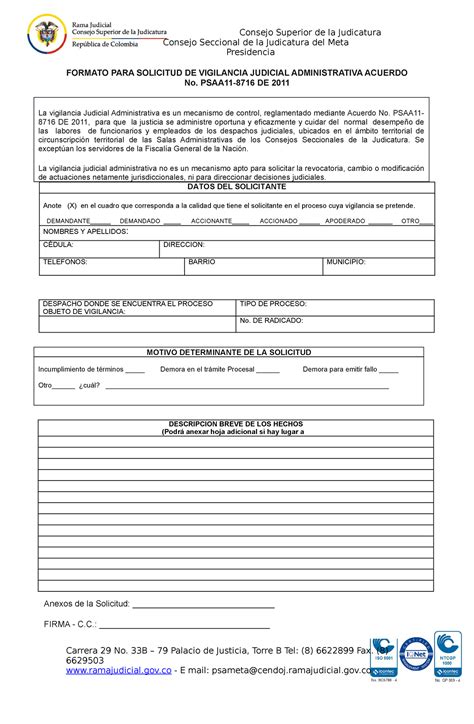 Formato Vigilancia Consejo Seccional META Consejo Superior De La