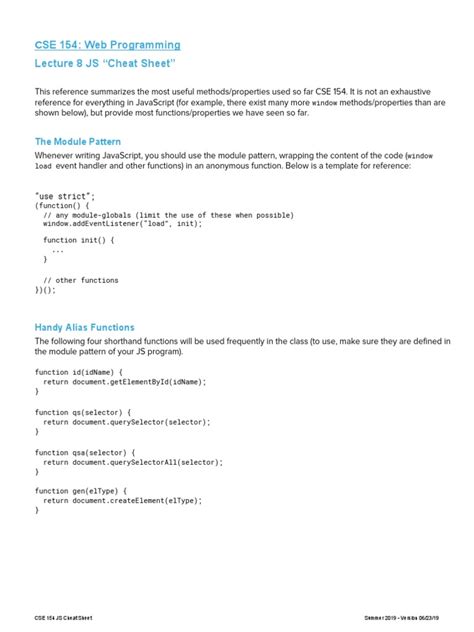 js cheatsheet pdf document object model java script