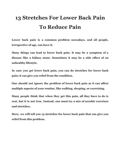 Ppt Stretches For Lower Back Pain To Reduce Pain Powerpoint