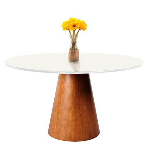 Mesa de Jantar Cone Redonda Base Madeira Curupixá e Tampo Coverglass