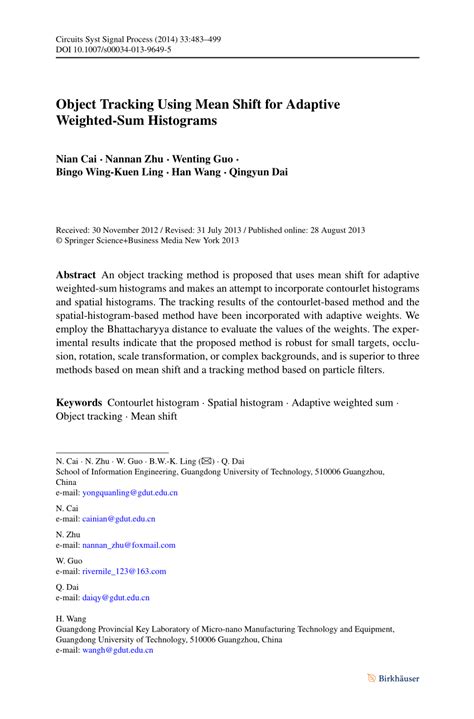 pdf object tracking using mean shift for adaptive weighted sum histograms