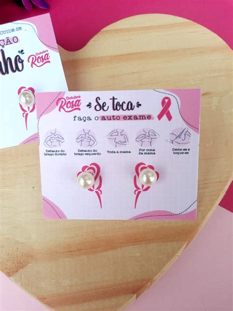 50 Lembrancinhas Outubro Rosa Tag Brinco Pérola Envio Rápido