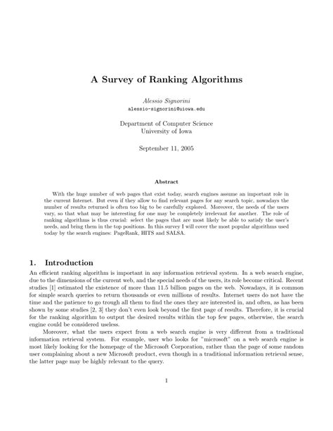 pdf a survey of ranking algorithms