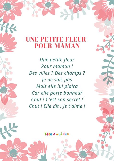 Une petite plante pour maman Un poème pour maman avec Tête à modeler