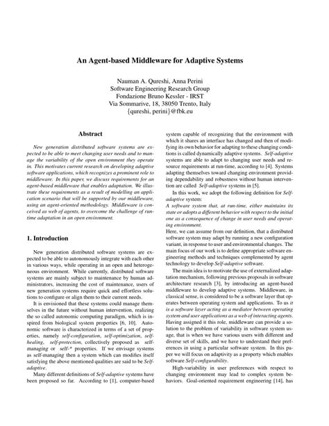 pdf an agent based middleware for adaptive systems