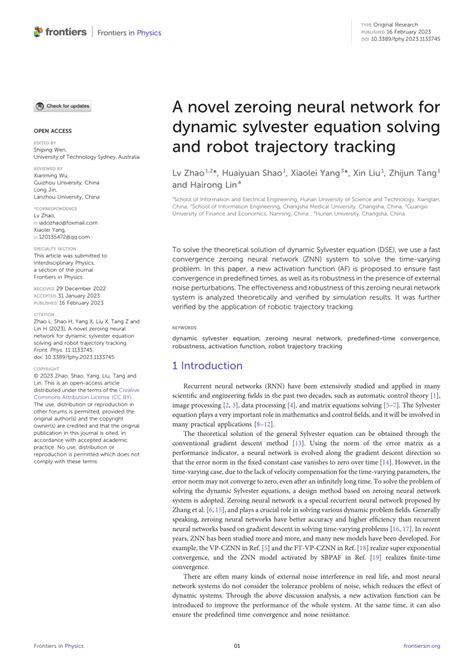 pdf a novel zeroing neural network for dynamic sylvester equation solving and robot trajectory