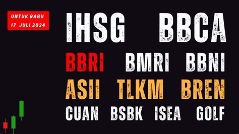 Analisa Saham 17 Juli 2024 IHSG BBCA BBRI BMRI BBNI ASII TLKM BREN