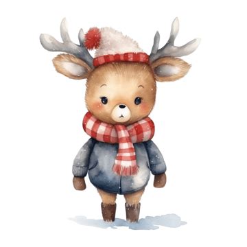 Watercolor Illustration Set Of Christmas Deer Character Cute Deer