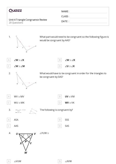 50 Congruent Triangles Sss Sas And Asa Worksheets For 10th Grade On