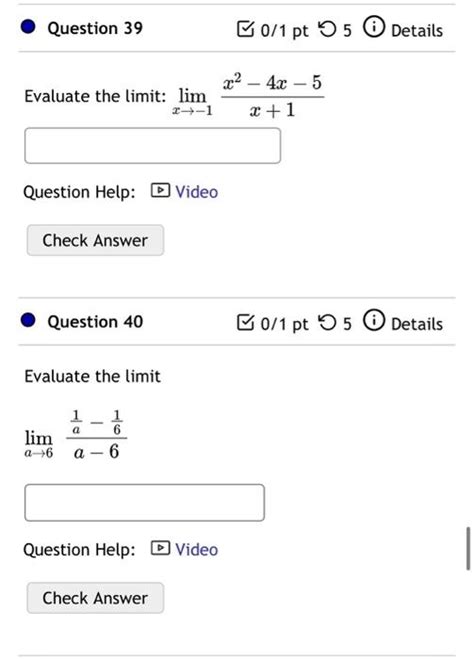 solved evaluate the limit limx→−1x 1x2−4x−5 question help