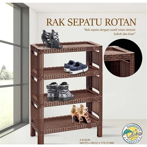 Jual Rak Sepatu Susun Rotan 4 5 Tingkat Rak Tempat Sepatu Sandal Rotan