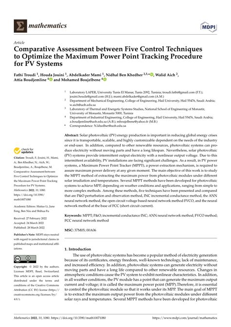 pdf comparative assessment between five control techniques to optimize the maximum power point