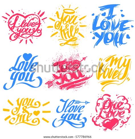 Love You Text Lettering Love Heart Stock Vector Royalty Free