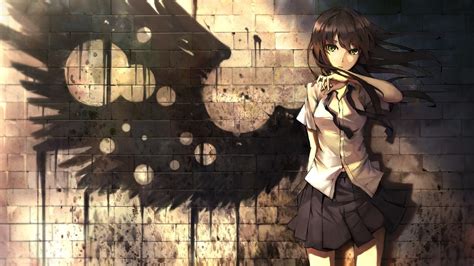 Green Eyes Girl With Shadow Wings Anime Hd Wallpaper Hd Anime For