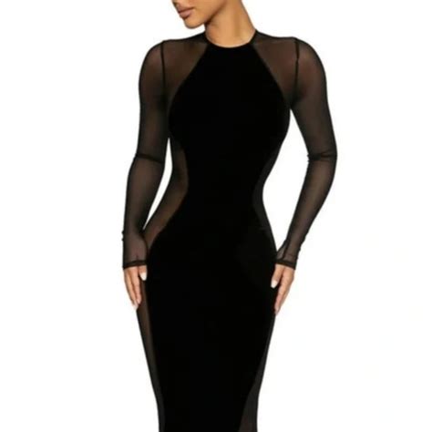 Naked Wardrobe Dresses Naked Wardrobe Nw Long Sleeve Velvet Mesh