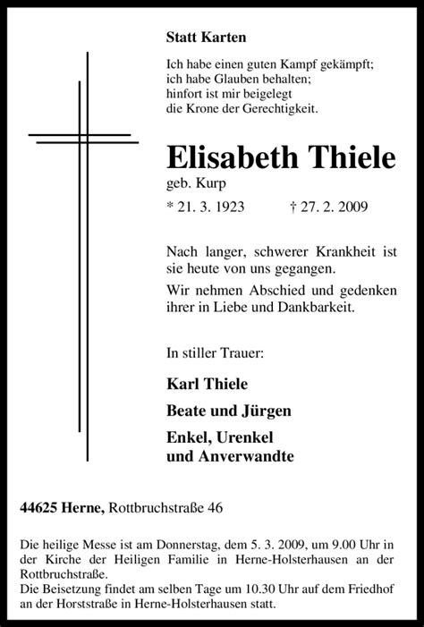 Traueranzeigen Von Elisabeth Thiele Trauer In NRW De