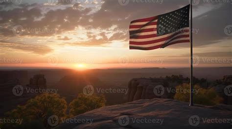 United States Of America Flag Waving In The Wind At Sunset Artwork