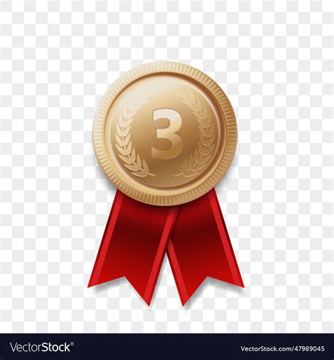 3 Winner Bronze Medal Award With Ribbon Realistic Vector Image