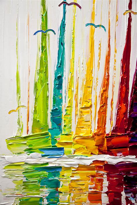 Colorful Abstract Sailboats Painting Textured Colorful Boats Etsy