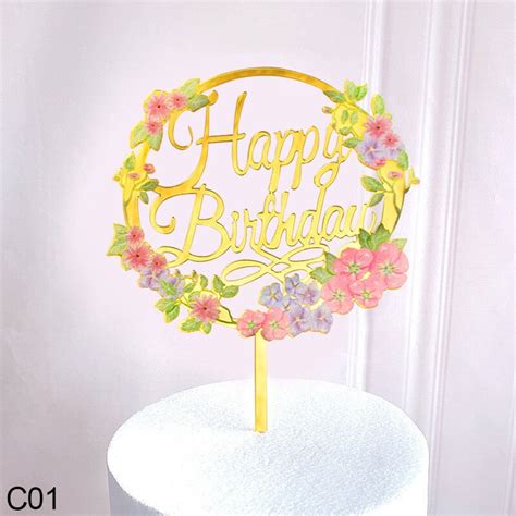 Gelukkige Verjaardag Gold Rose Flower Golden Acryl Grandado