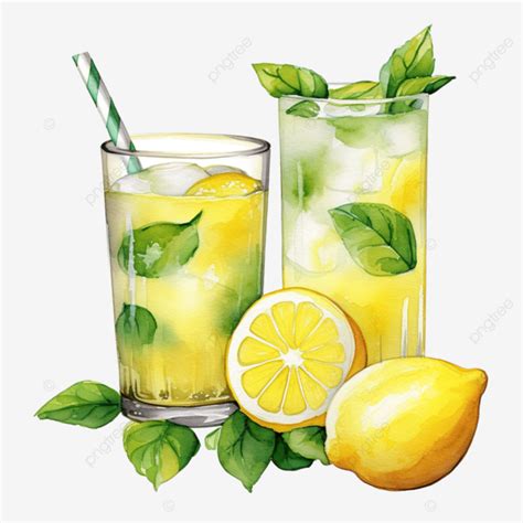 Lemon Juice Watercolor Clip Art Hand Drawn Fresh Juicy PNG