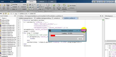 matlab gui display the processing of calculation using waitbar youtube