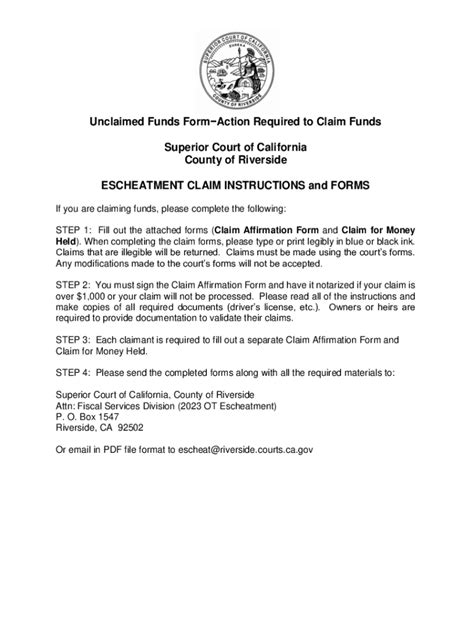 Fillable Online Fillable Online Riverside Courts Ca Unclaimed Funds