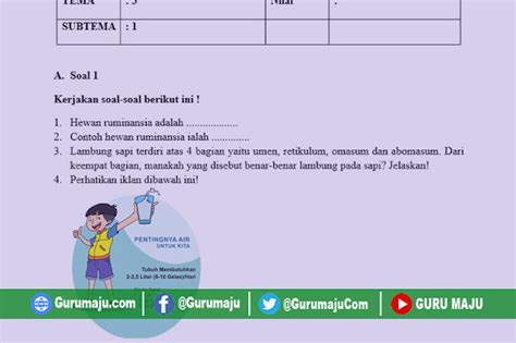 Soal UH PH Kelas 5 Tema 3 Kurikulum 2013 Revisi Tahun 2022 GURU MAJU