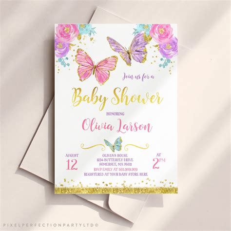 Paper Party Supplies Floral Butterfly Invite Birthday Acrylic