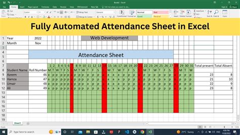 Fully Automated Attendance Sheet In Excel Youtube