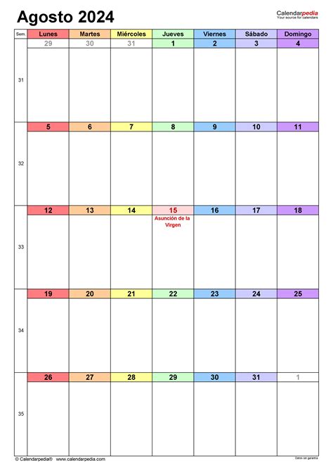 Calendario Agosto 2024 En Word Excel Y PDF Calendarpedia