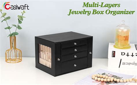 Casiwaft Boîte à bijoux à 4 Niveaux Coffret à Bijoux avec 6 Tiroirs