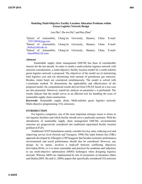 pdf modeling multi objective facility location allocation problem within green logistics