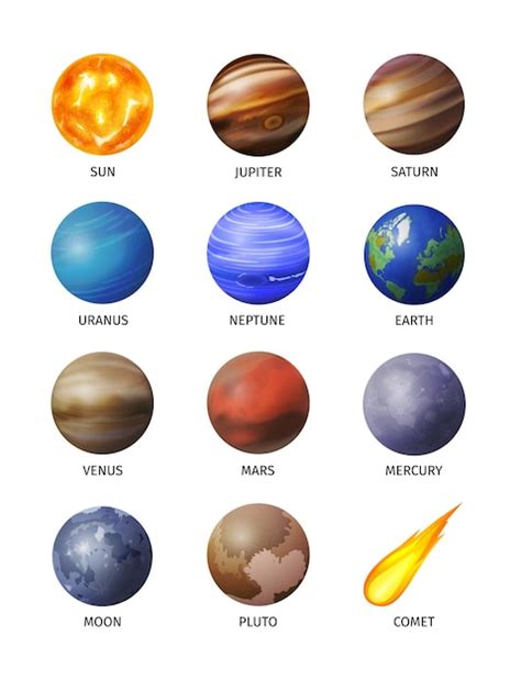 Free Vector Realistic Space Planet Isolated Icon Set With The Twelve