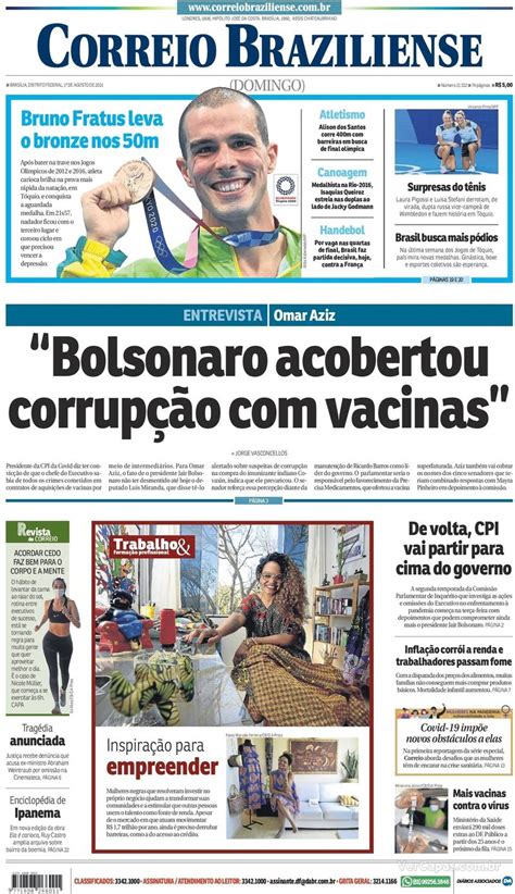Capa Correio Braziliense Edição Domingo 1 de Agosto de 2021