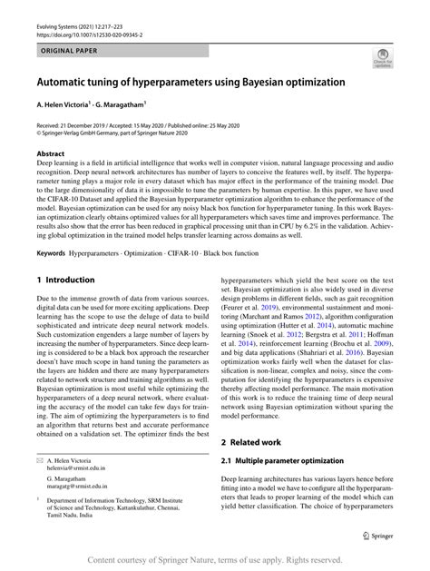 automatic tuning of hyperparameters using bayesian optimization request pdf