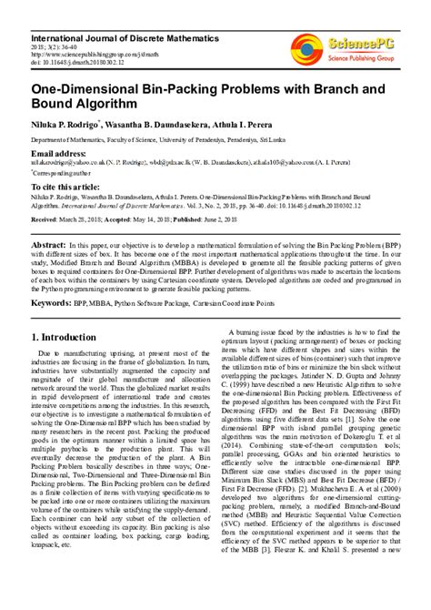 pdf one dimensional bin packing problems with branch and bound algorithm wasantha