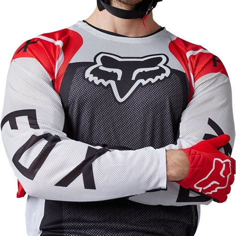 Maillot Cross Airline Sensory Fox Rouge Fluo Noir Blanc Gris Moto