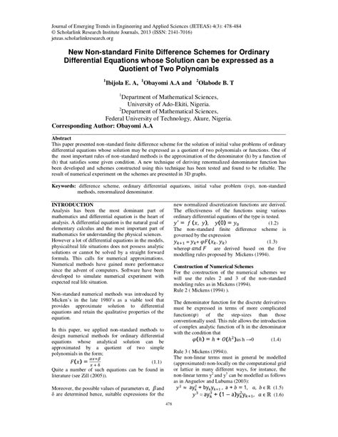 pdf new non standard finite difference schemes for ordinary differential equations whose