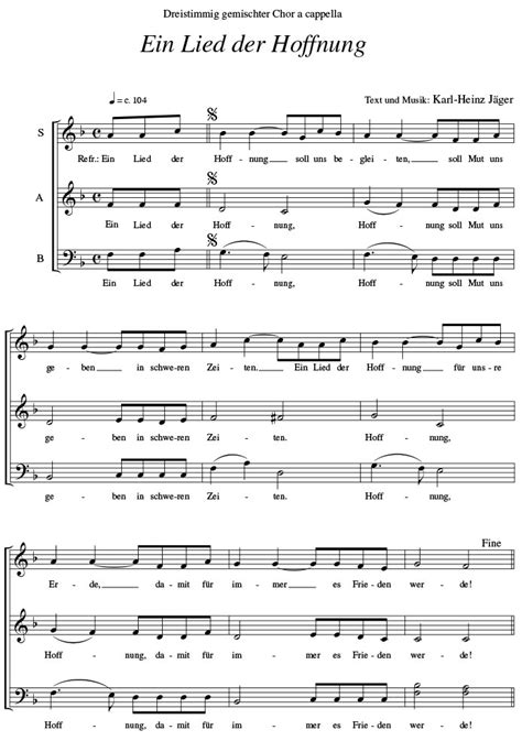 Ein Lied der Hoffnung Singpartitur für dreistimmigen gemischter Chor