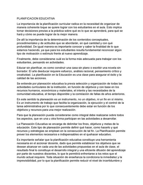 Planificacion Educativa Planificacion Educativa La Importancia De La