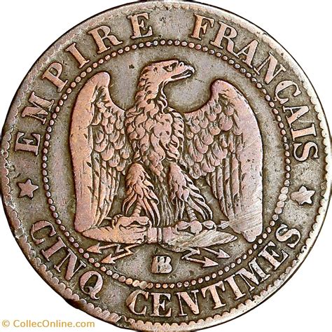 Cinq centimes tête laurée Napoléon III 1861 Strasbourg Moedas