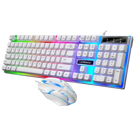 Kit Teclado E Mouse Gamer LED RGB Fio Usb Branco Original Lehmox
