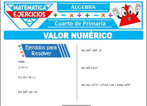 Ejercicios de Valor Numérico para Cuarto de Primaria