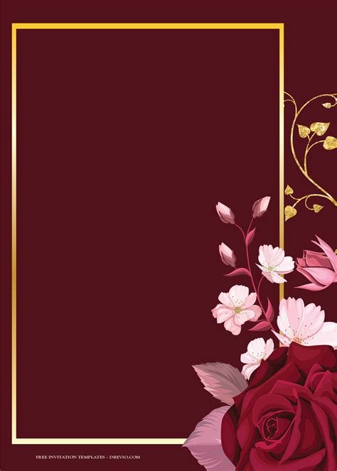 Gorgeous Red Floral Gold Wedding Invitation Templates